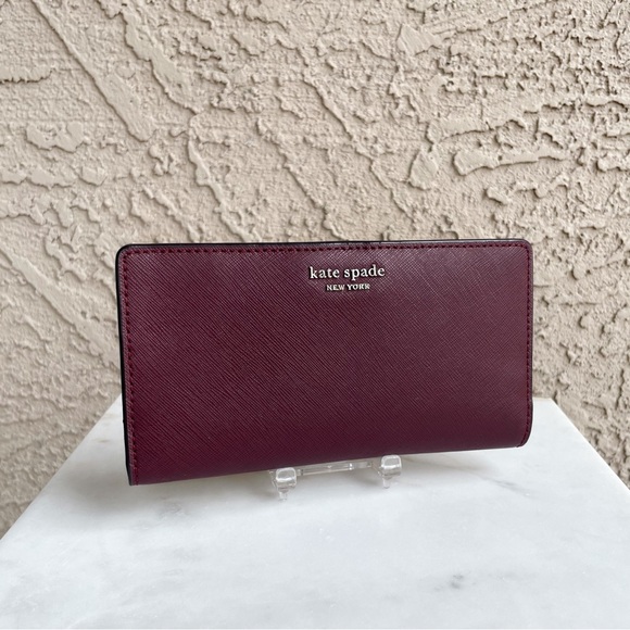 kate spade | Bags | Kate Spade Burgundy Cherrywood Leather Large Slim ...
